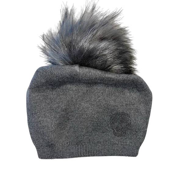 PNYC | Accessories | New Pnyc Skully Beanie In Dark Grey Faux Fur ...